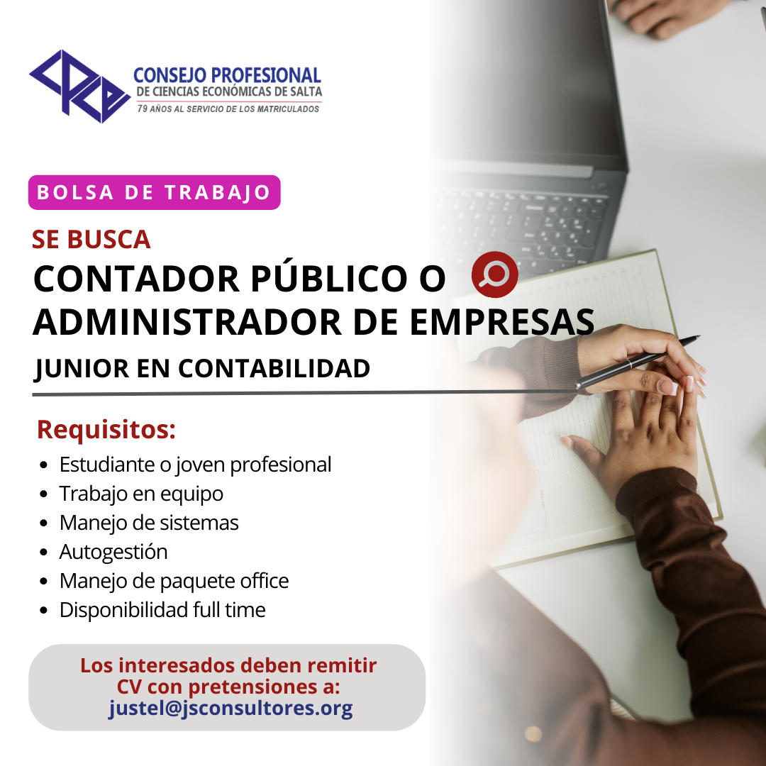BOLSA DE TRABAJO: CONTADOR PÚBLICO O ADMINISTRADOR DE EMPRESAS (JUNIOR ...